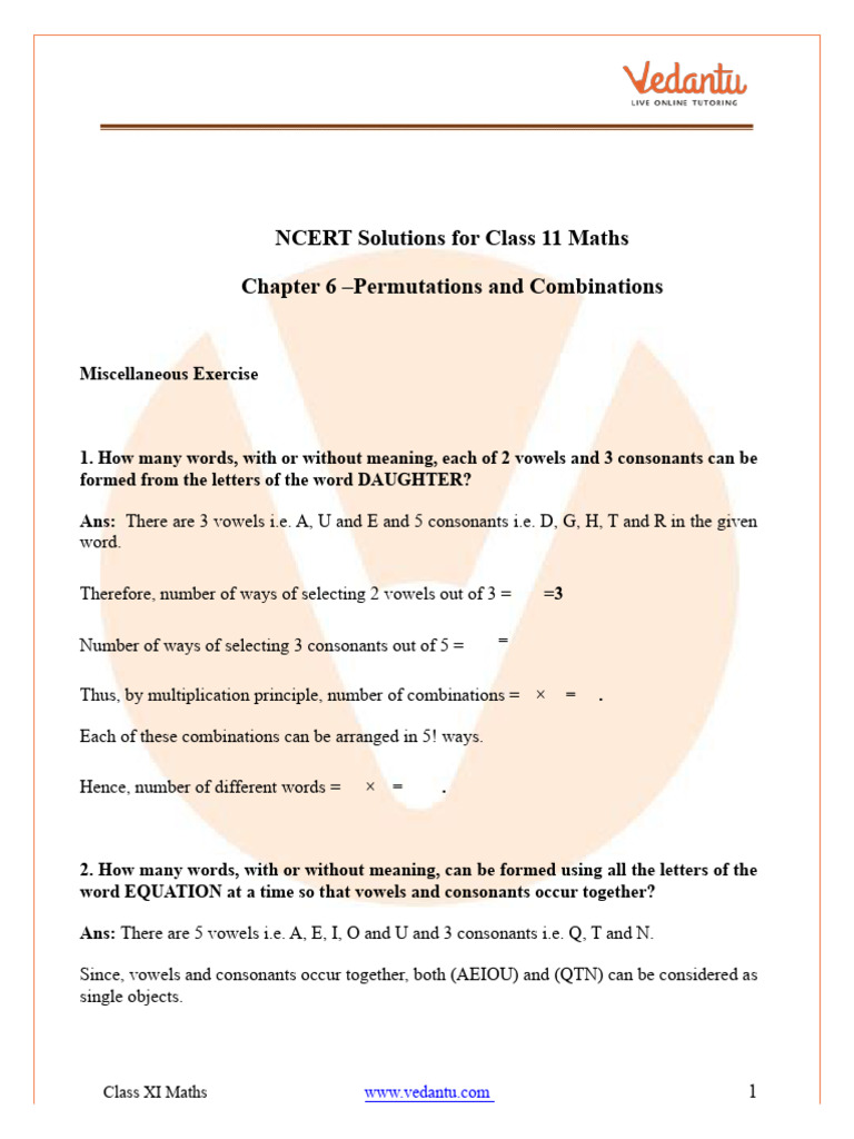 NCERT Solutions for Class 11 Maths Miscellaneous Exercise Chapter 6 Permutations and ...