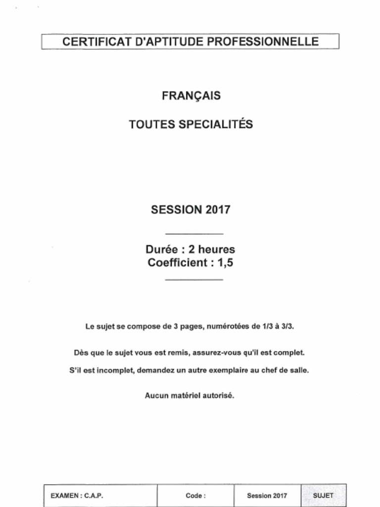 Cap Francais Sujet | PDF