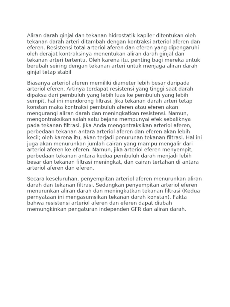Aliran Darah Ginjal Dan Tekanan Hidrostatik Kapiler Ditentukan Oleh ...