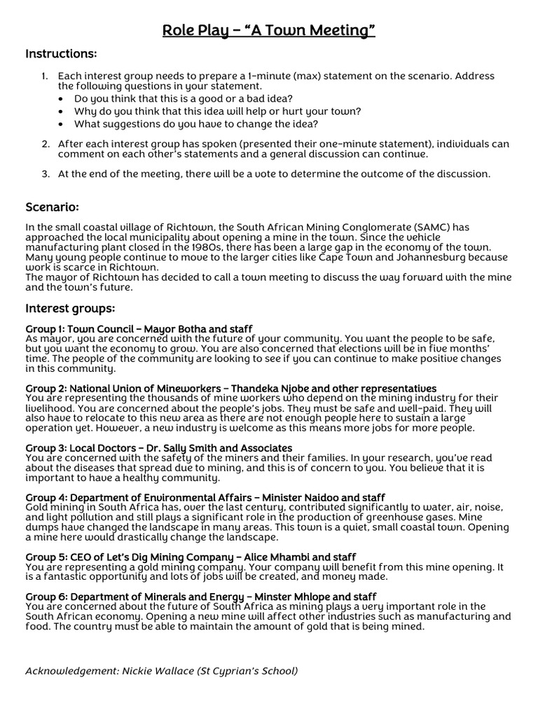 Role Play | PDF | Mining | Environment