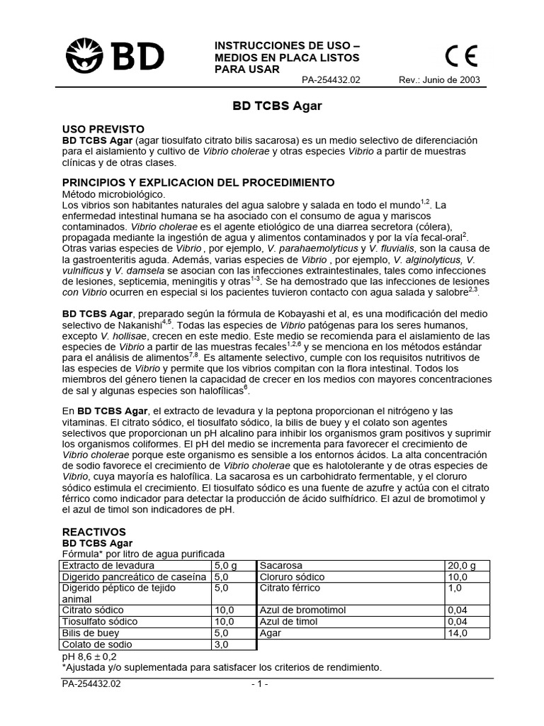 Agar TCBS | PDF | Microbiología