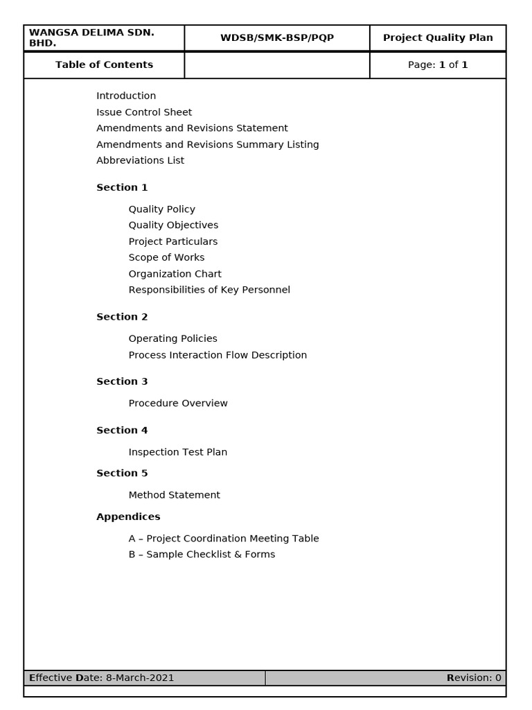 01 - PQP - Table of Content | PDF | Computers | Technology & Engineering