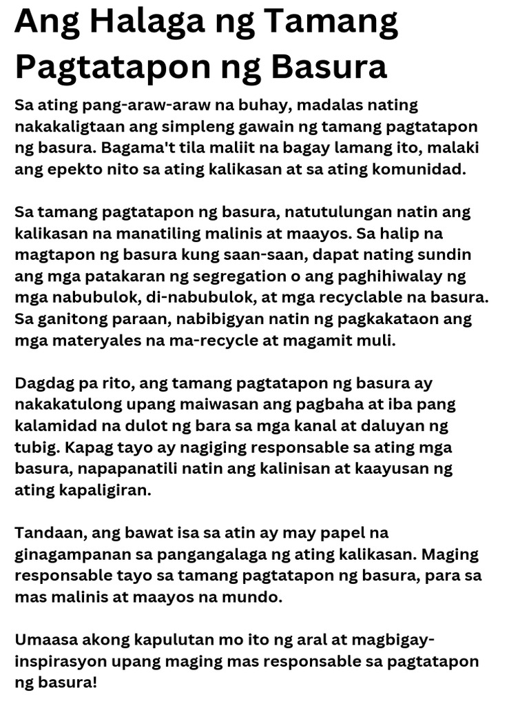 Ang Halaga NG Tamang Pagtatapon NG Basura - 20241019 - 220602 - 0000 | PDF Ang Halaga NG Tamang Pagtatapon NG Basura - 20241019 - 220602 - 0000 | PDF