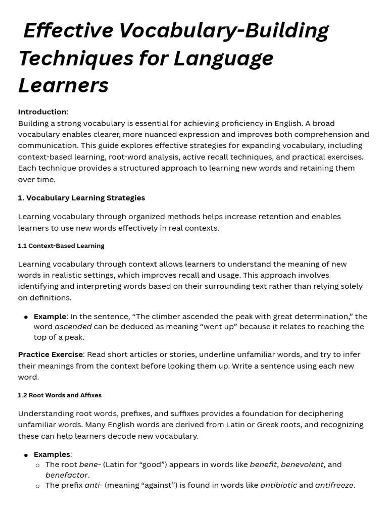 Effective Vocabulary-Building Techniques For Language Learners | PDF ...