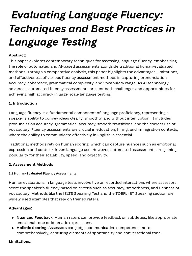 Evaluating Language Fluency Techniques and Best Practices in Language ...