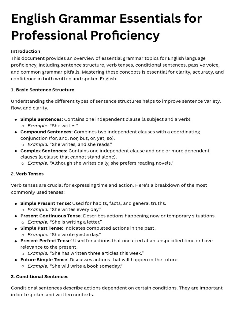 English Grammar Essentials For Professional Proficiency | PDF ...