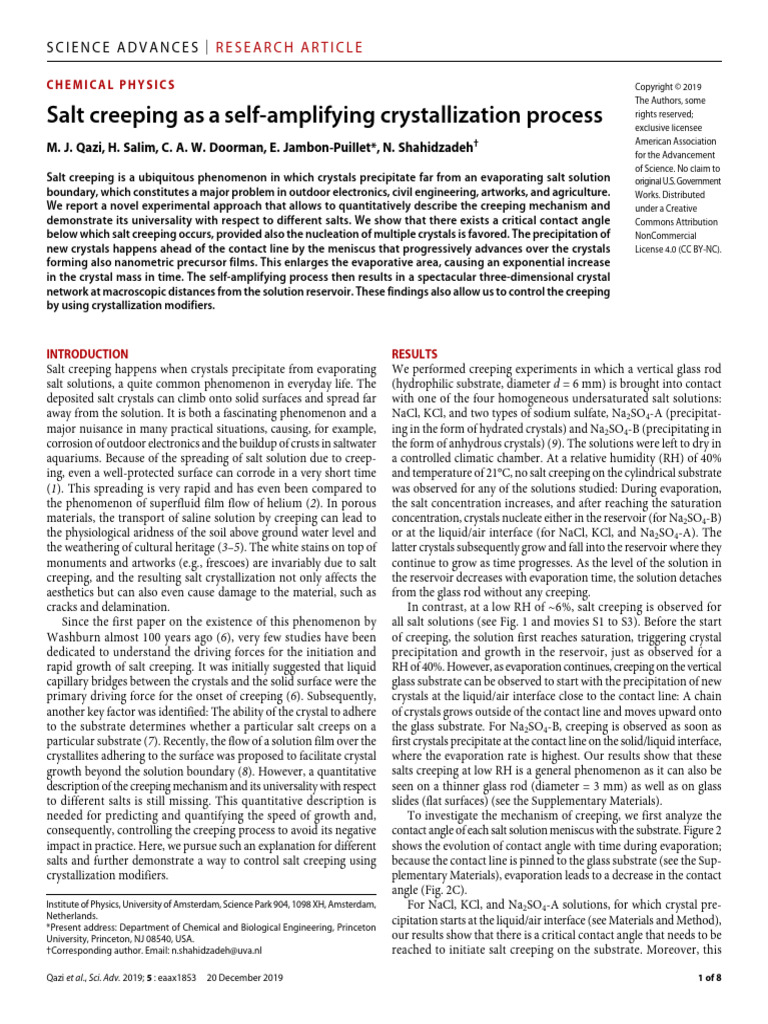 Salt Creeping As A Self-Amplifying Crystallization | PDF | Sodium ...