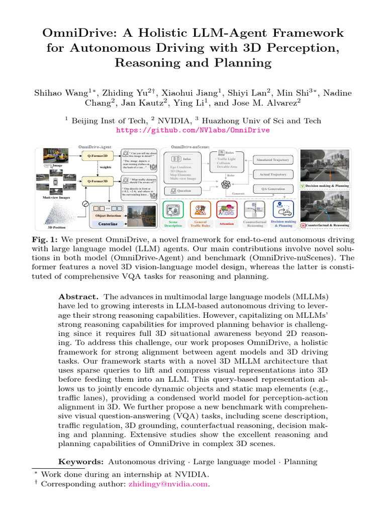Omnidrive: A Holistic Llm-Agent Framework For Autonomous Driving With 3D Perception, Reasoning ...