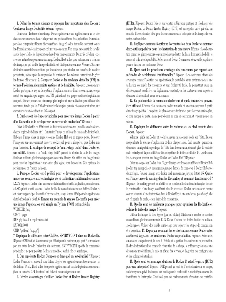 Questions de Cours Docker | PDF | Informatique | Logiciel utilitaire