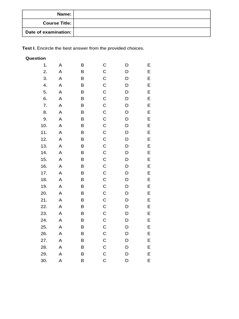 Multiple Choice Answer Sheet | PDF