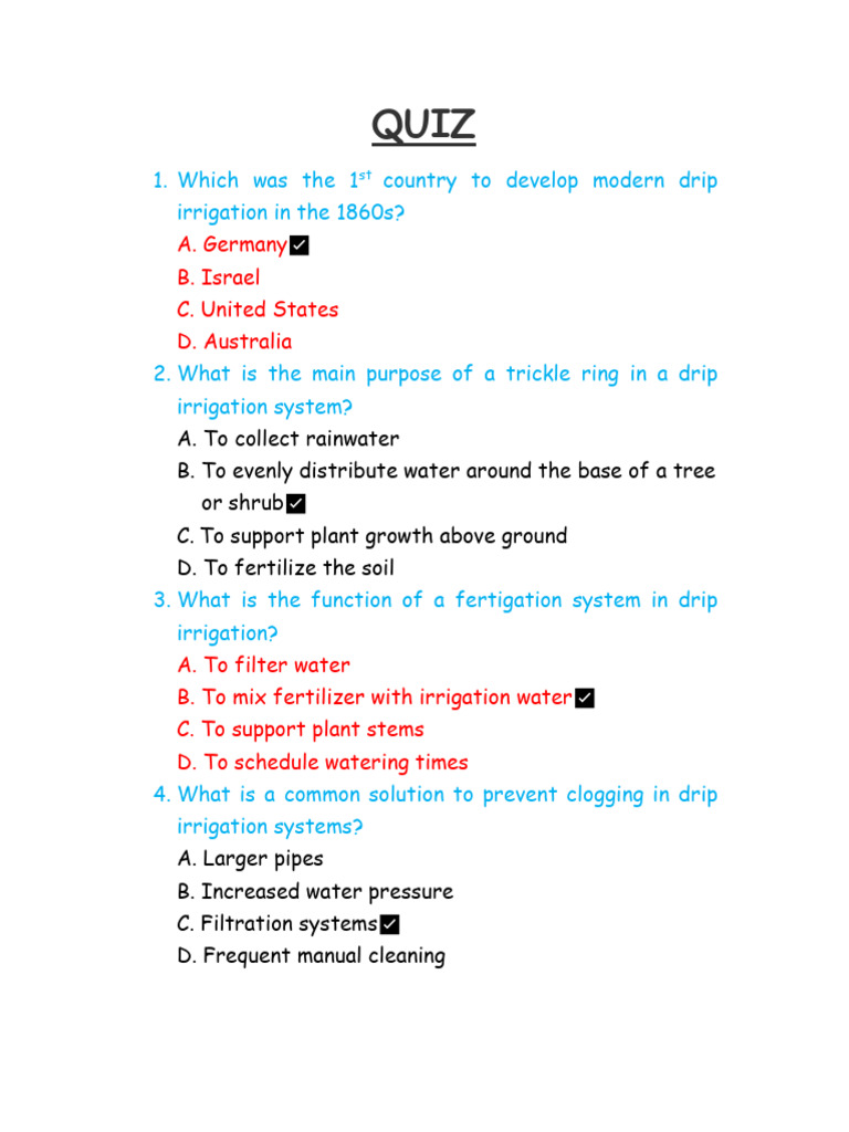 Quiz On A Drip Irrigation | PDF | Home & Garden | Science & Mathematics