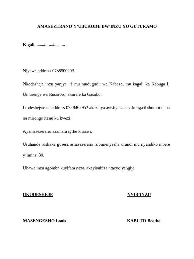 Amasezerano Yubukode Bwinzu | PDF