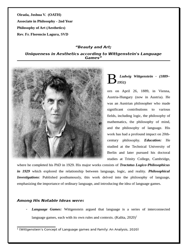 Philosophy of Art Paper | PDF | Ludwig Wittgenstein | Aesthetics