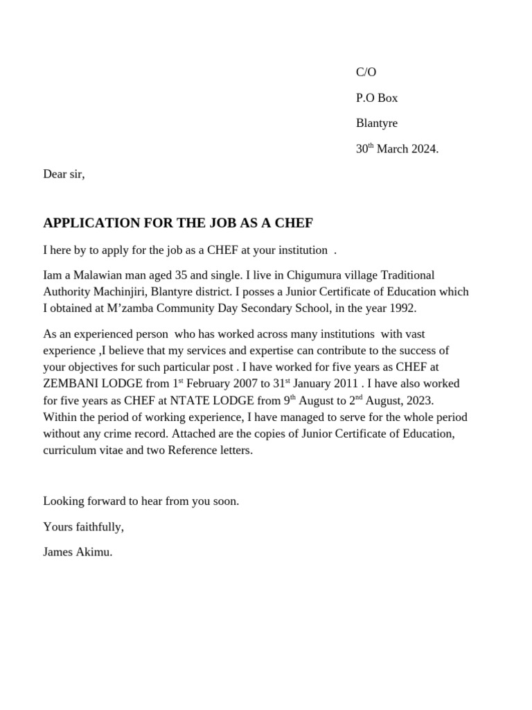 CHEF Application Letter | PDF | Career & Growth | Social Science