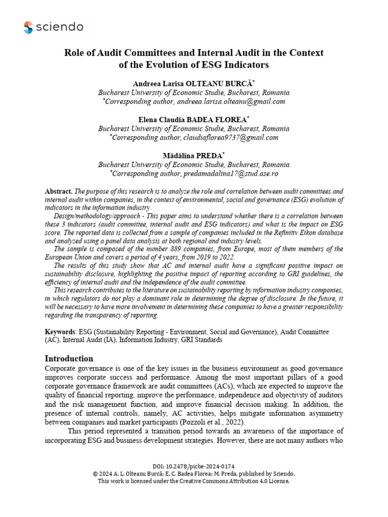 Role of Audit Committees and Internal Audit in The Context of The ...