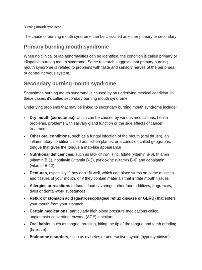 Burning Mouth Syndrome 2 | PDF | Candidiasis | Gastroesophageal Reflux ...