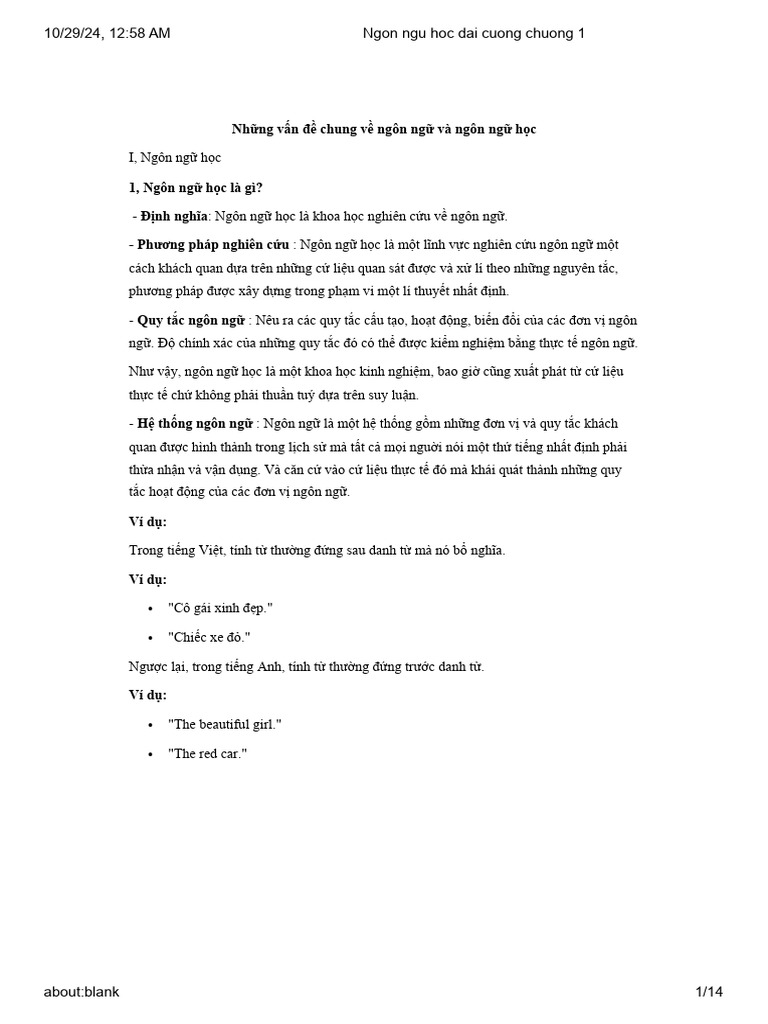 Ngon Ngu Hoc Dai Cuong Chuong 1 | PDF