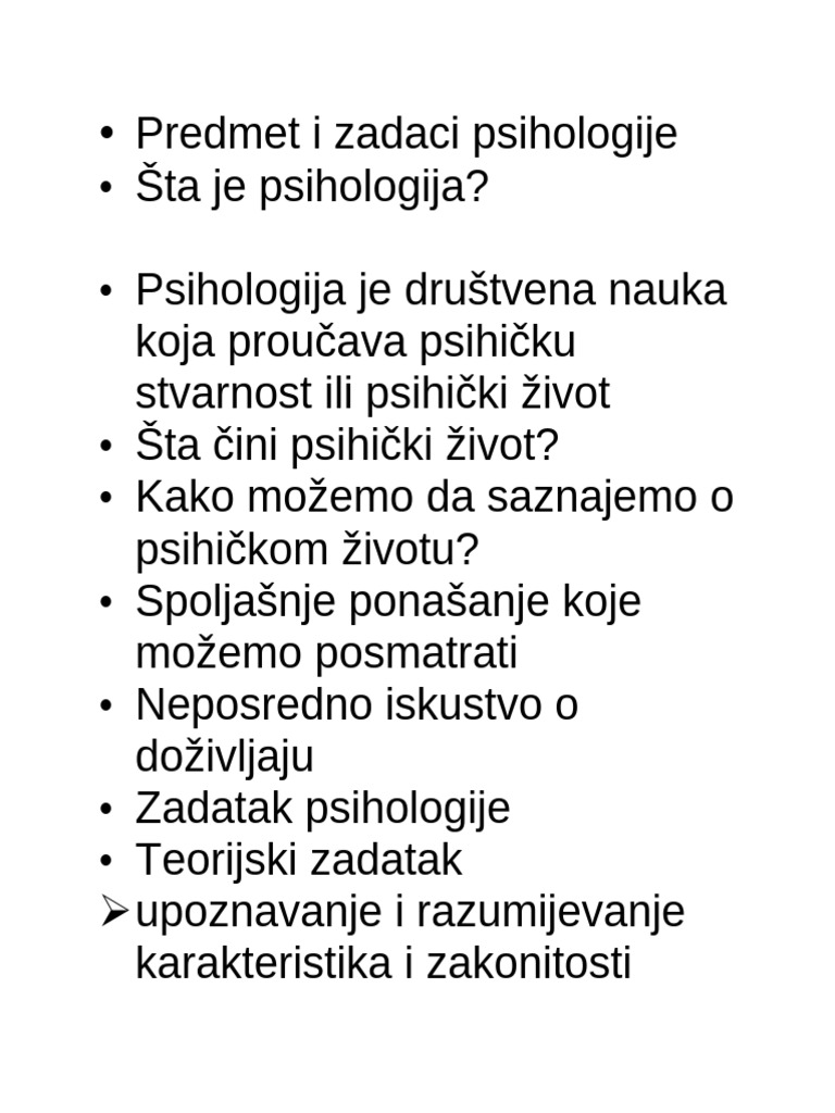 Predmet I Zadaci Psihologije | PDF