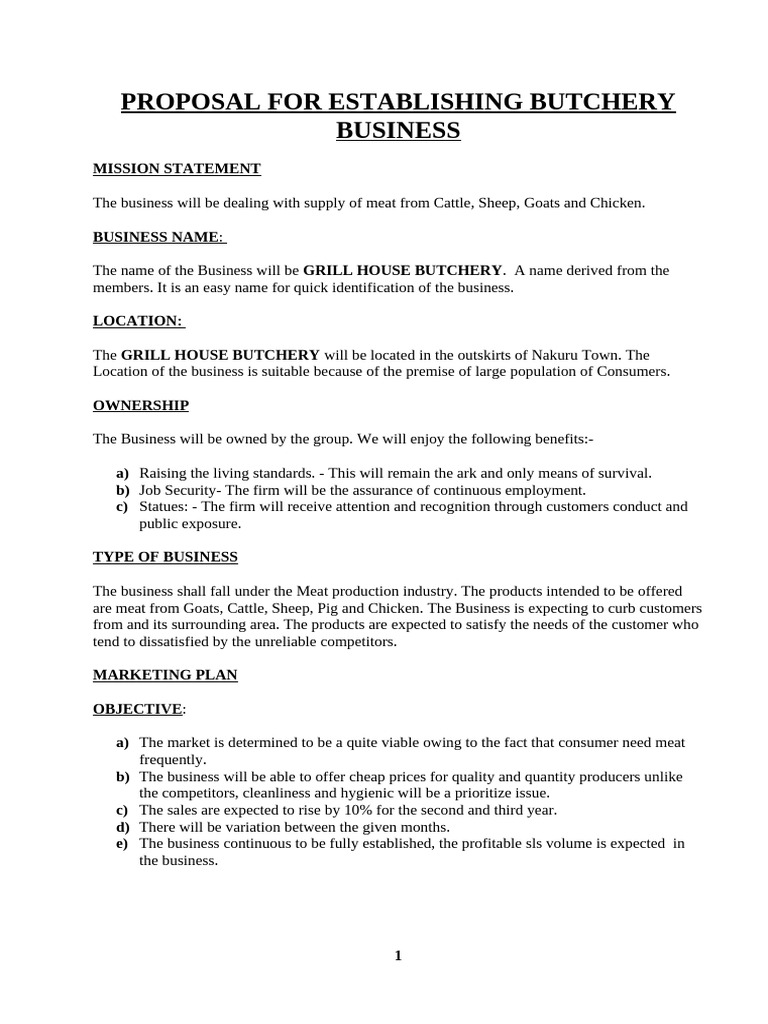 Butchery Business Proposal | PDF | Meat | Marketing