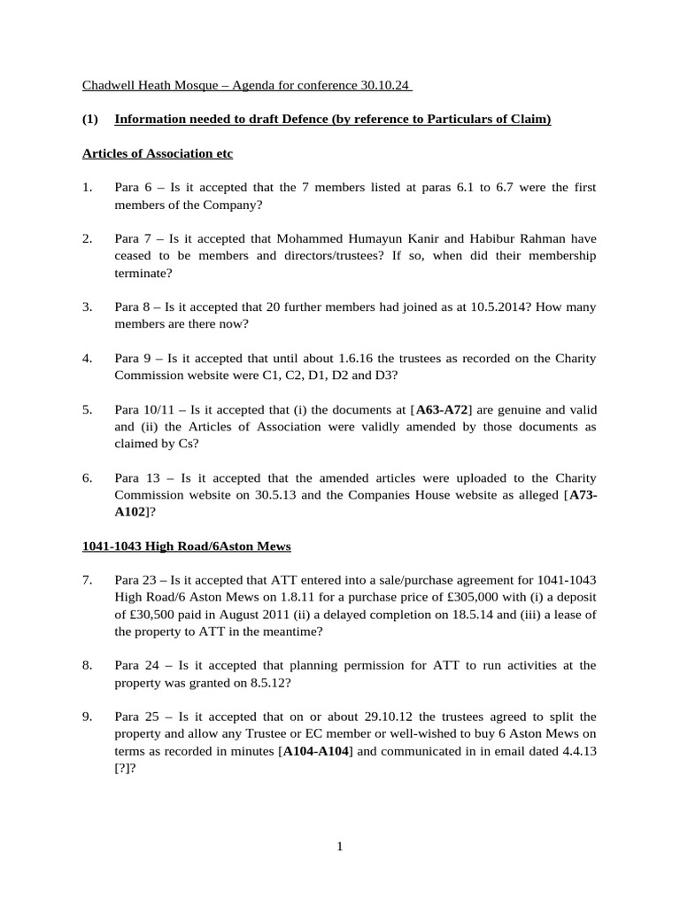 Chadwell Heath Mosque - Conference Agenda (30.10.24) | PDF | Lease | Deed