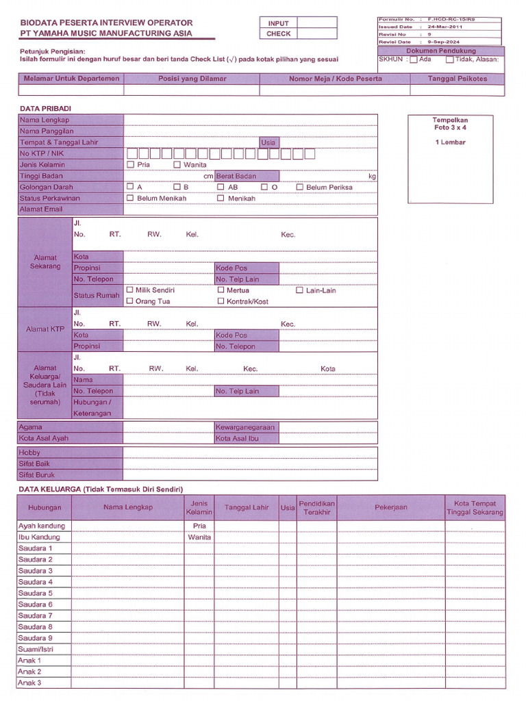F.HCD-RC-015 R9 Form Biodata Operator - JPG | PDF