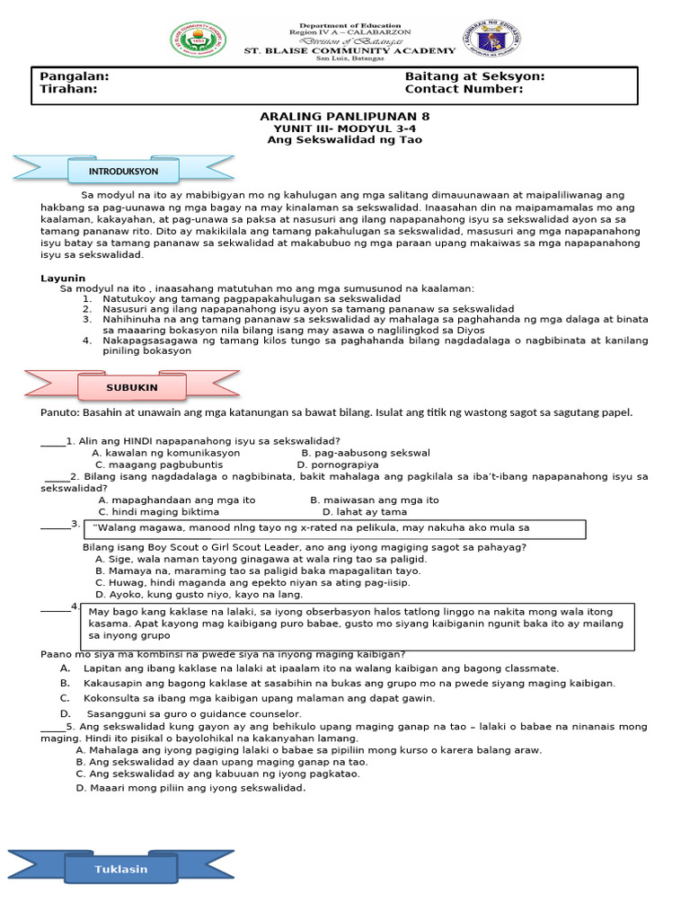 Grade 8 Esp Module 3-4 4th | PDF