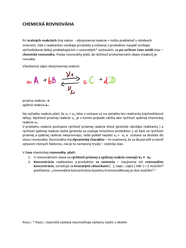 Chemická Rovnováha: Vratných Reakciách | PDF