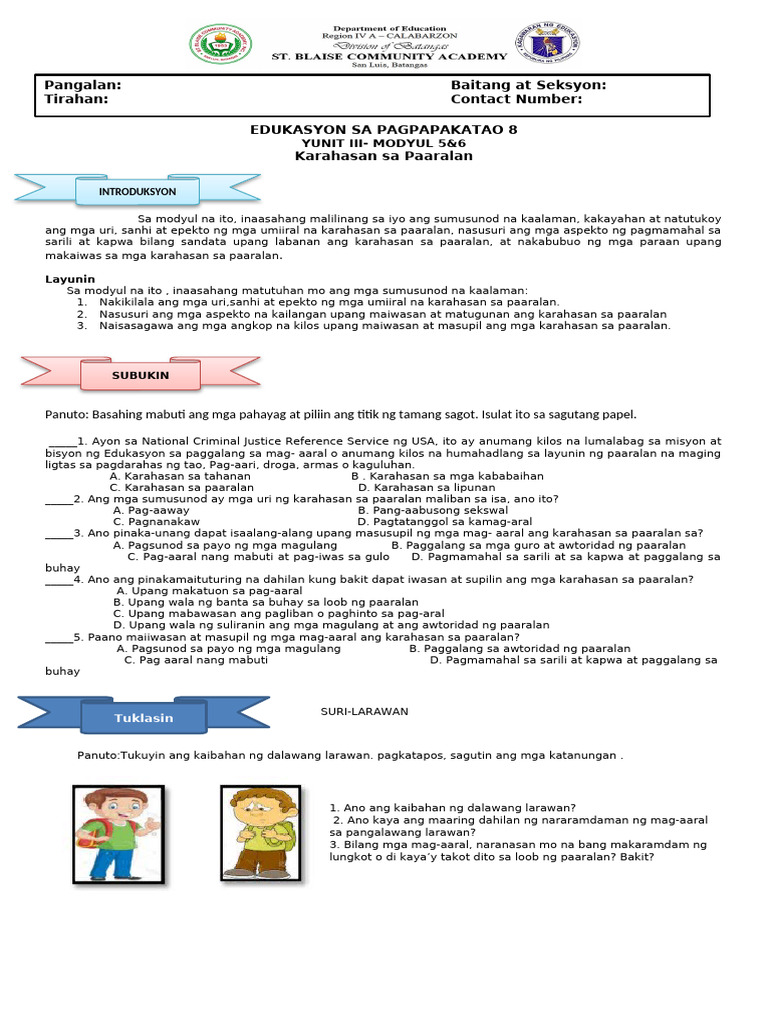 Grade 8 Esp Module 5 at 6 4th | PDF