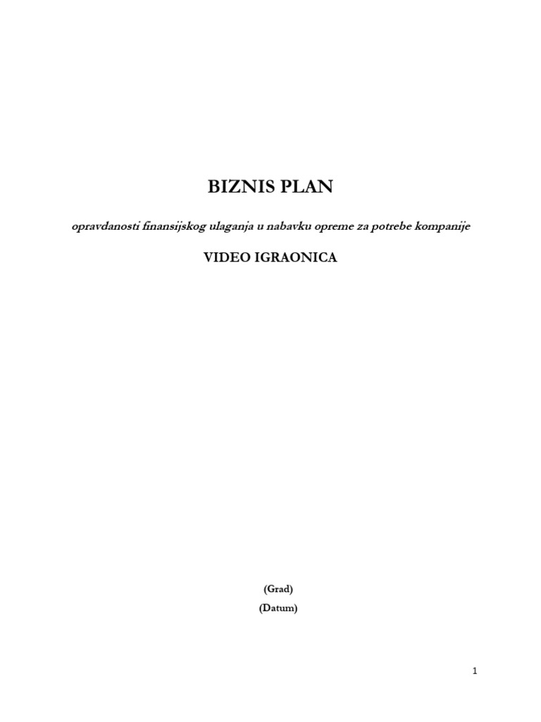 Biznis Plan Video Igraonica | PDF