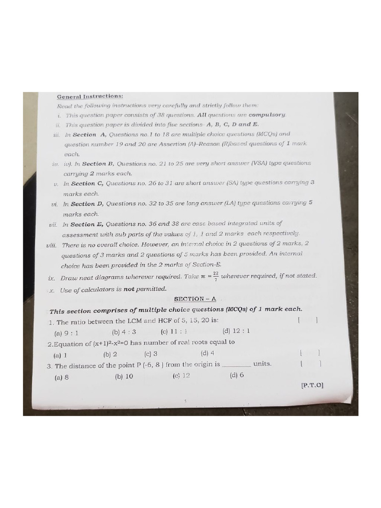 Mathematics Half Early Question Paper | PDF