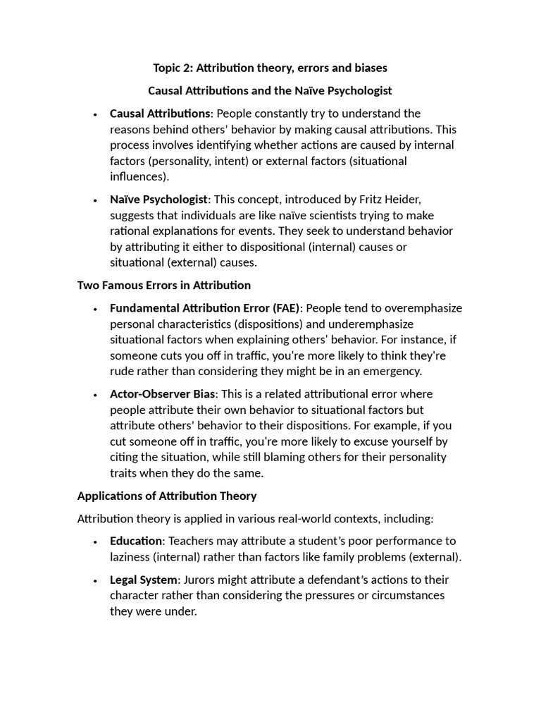 Understanding Attribution Theory and Biases | PDF | Heuristic | Bias