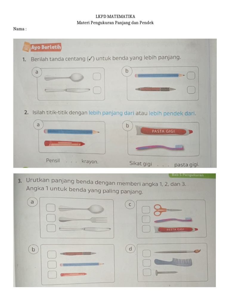 LKPD Matematika - Docx Kelas 1 | PDF | Sains & Matematika | Komputer