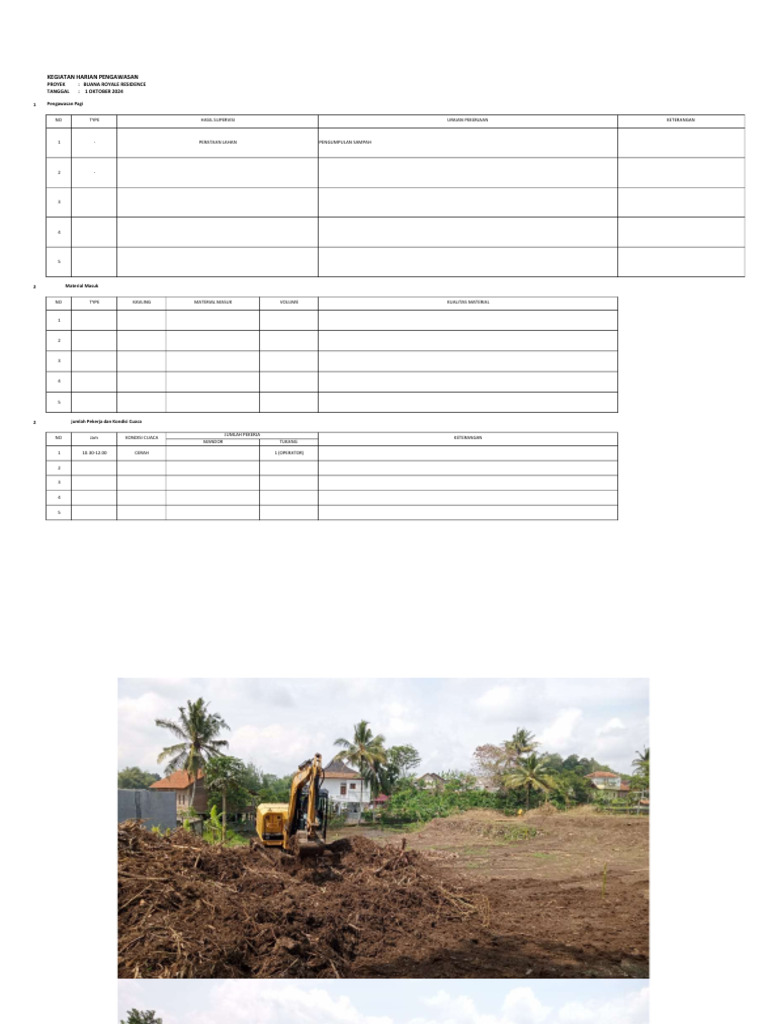 Pekerjaan Perataan Lahan Day 1 | PDF