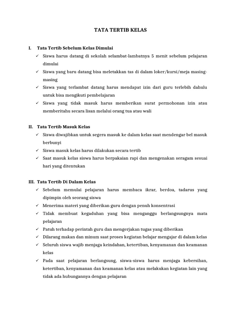 Tata Tertib Kelas | PDF