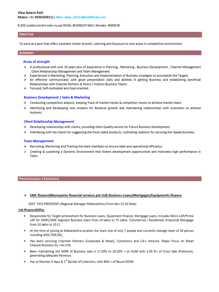 Naukri VikasBPatil (16y 0m) | PDF | Marketing | Mortgages