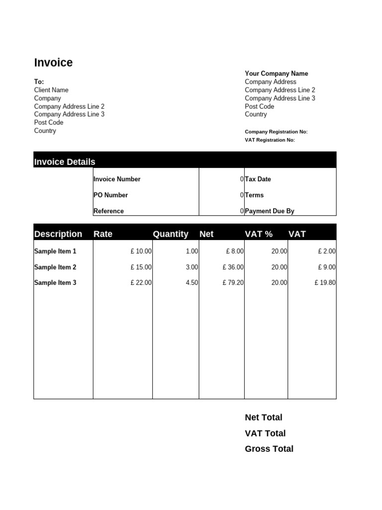 Freelance Invoice Template For Limited Company Vat Registered | PDF