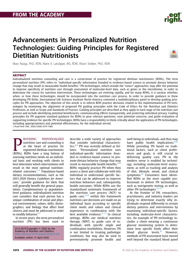 Advancements in Personalized Nutrition Technologie | PDF | Dietitian ...