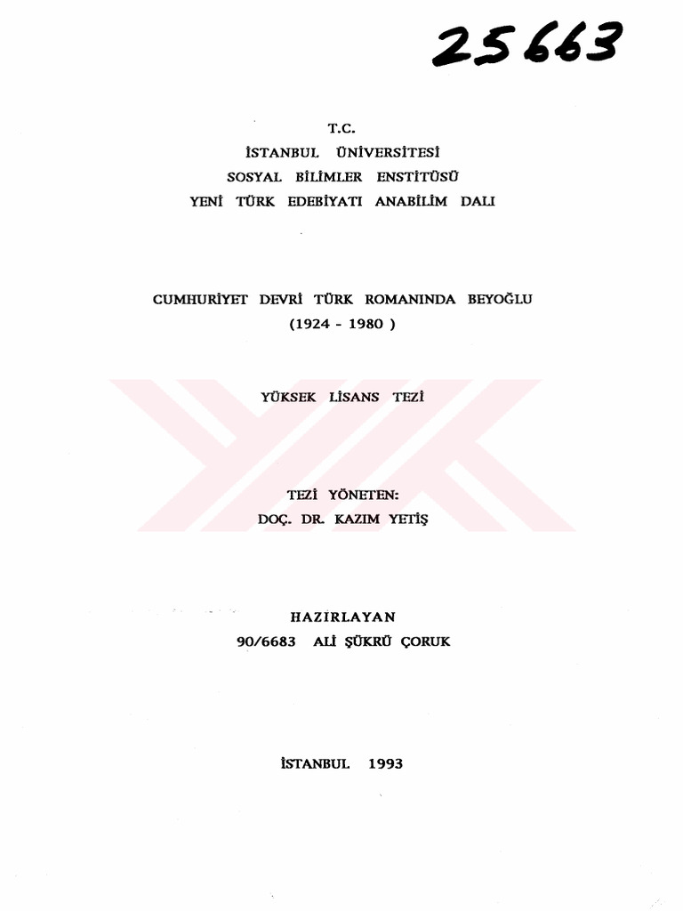 Cumhuriyet Devri Turk Romaninda Beyoglu | PDF