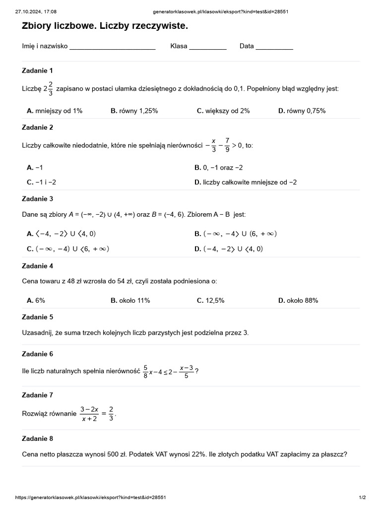 Zbiory Liczbowe. Liczby Rzeczywiste | PDF