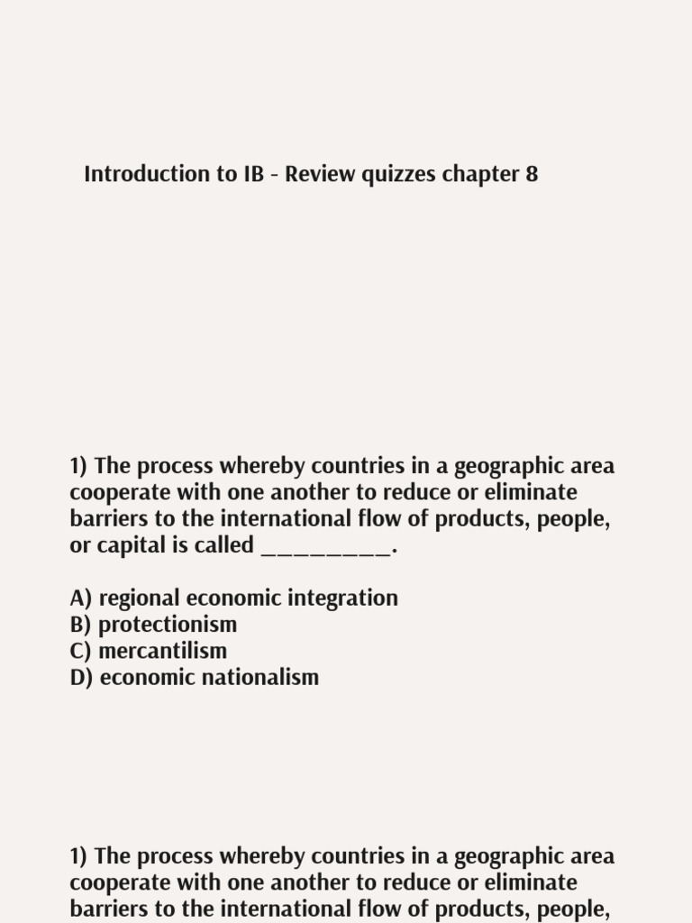 IB Chapter 8: Regional Economic Integration Quizzes | PDF | European ...