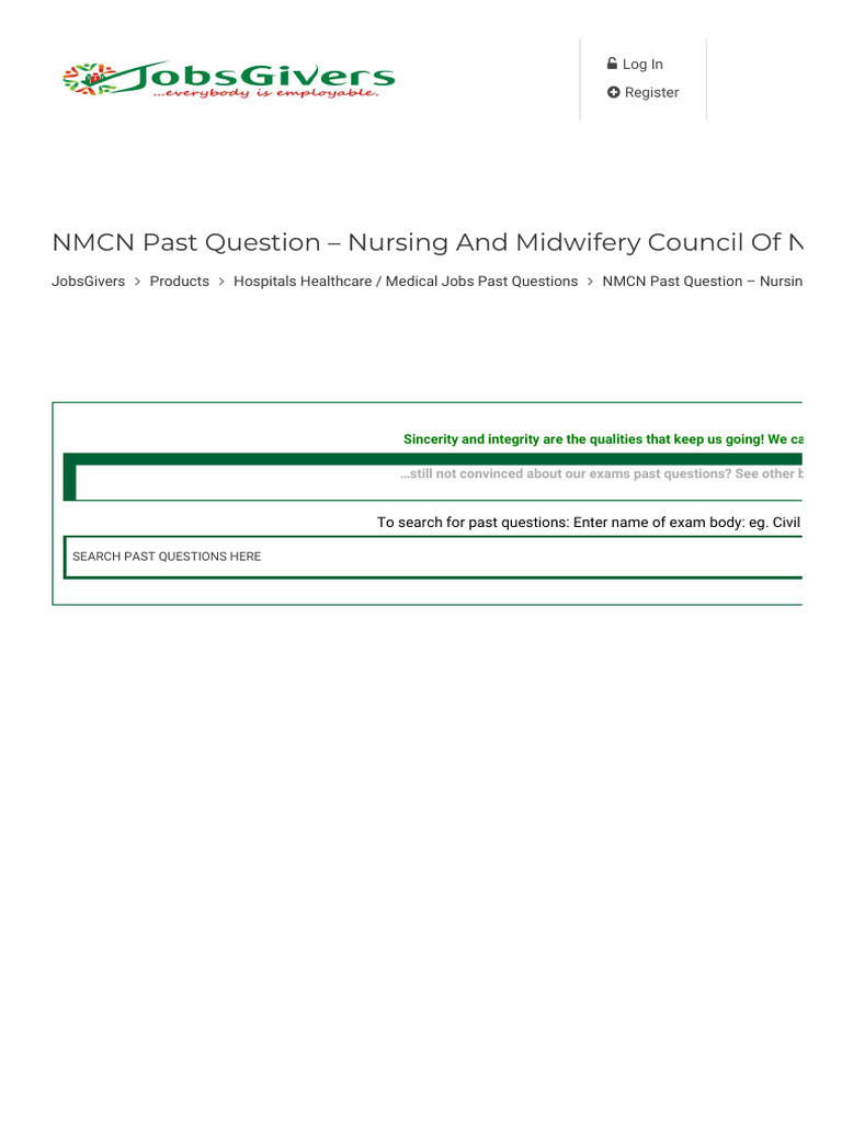 NMCN Past Question - Nursing and Midwifery Council of Nigeria - JobsGivers | PDF | Nursing ...