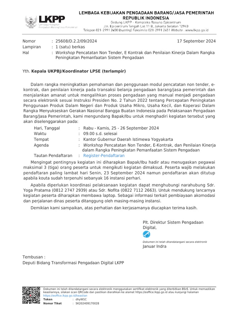 Surat Undangan Workshop LKPP Yogyakarta | PDF | Bisnis | Teknologi & Rekayasa