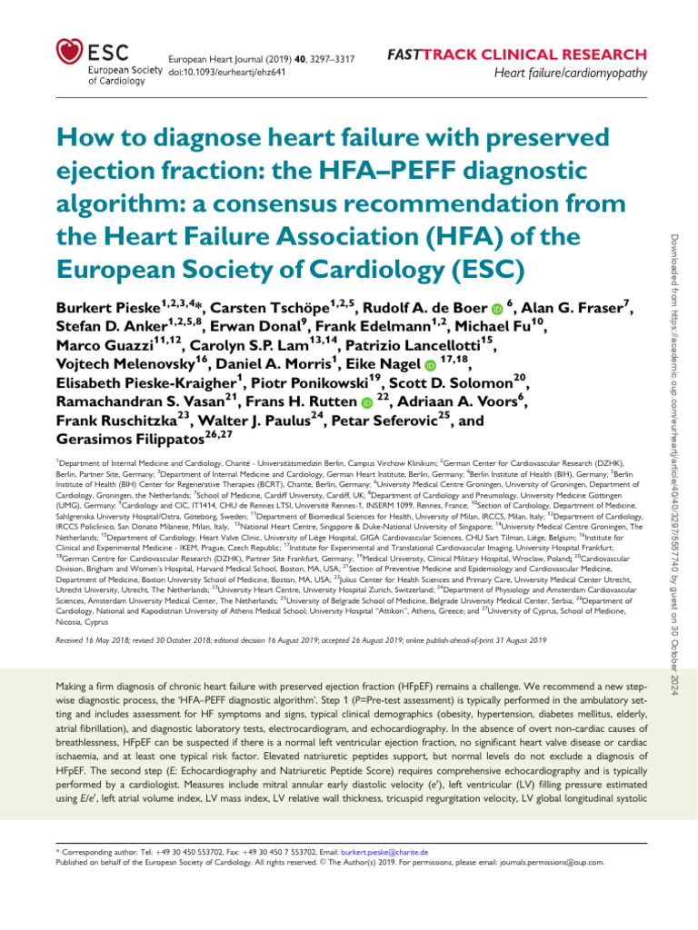 HFA HFpEF Diagnosis Consensus 2019 | PDF | Echocardiography | Heart Failure