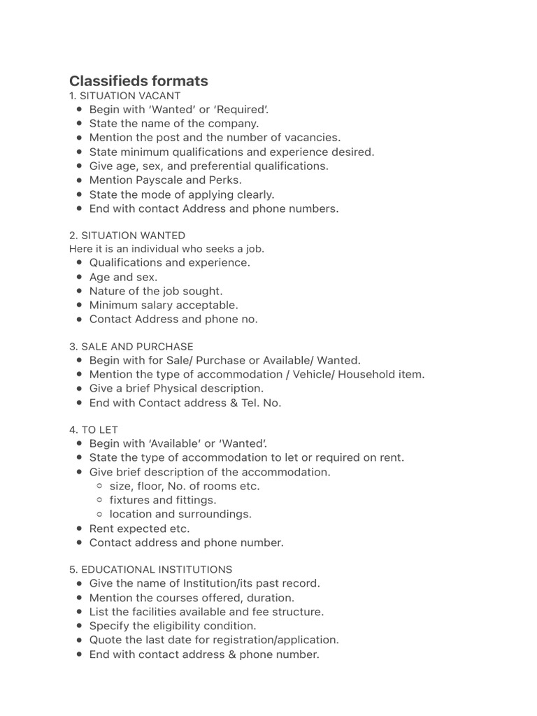 Classifieds Formats | PDF