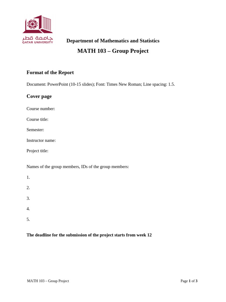 MATH 103 Group Project Guidelines | PDF | Mathematics | Equations