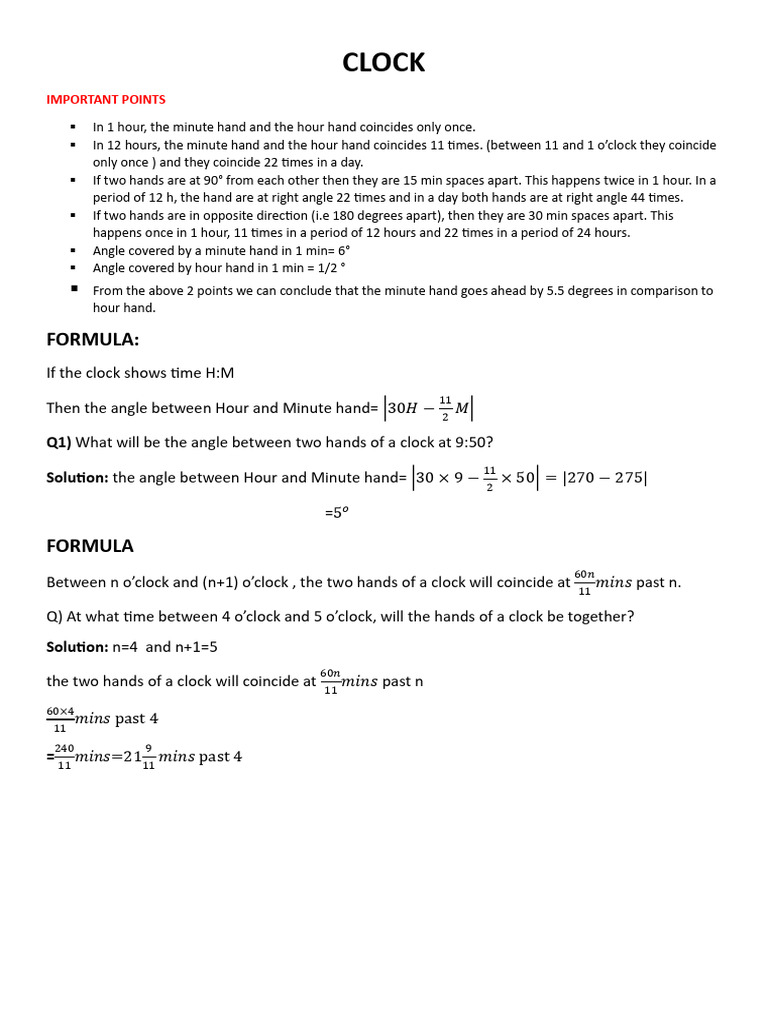 Notes - CLOCK - CALENDER AND RATION - PROPORTION-1 | PDF | Spacetime ...