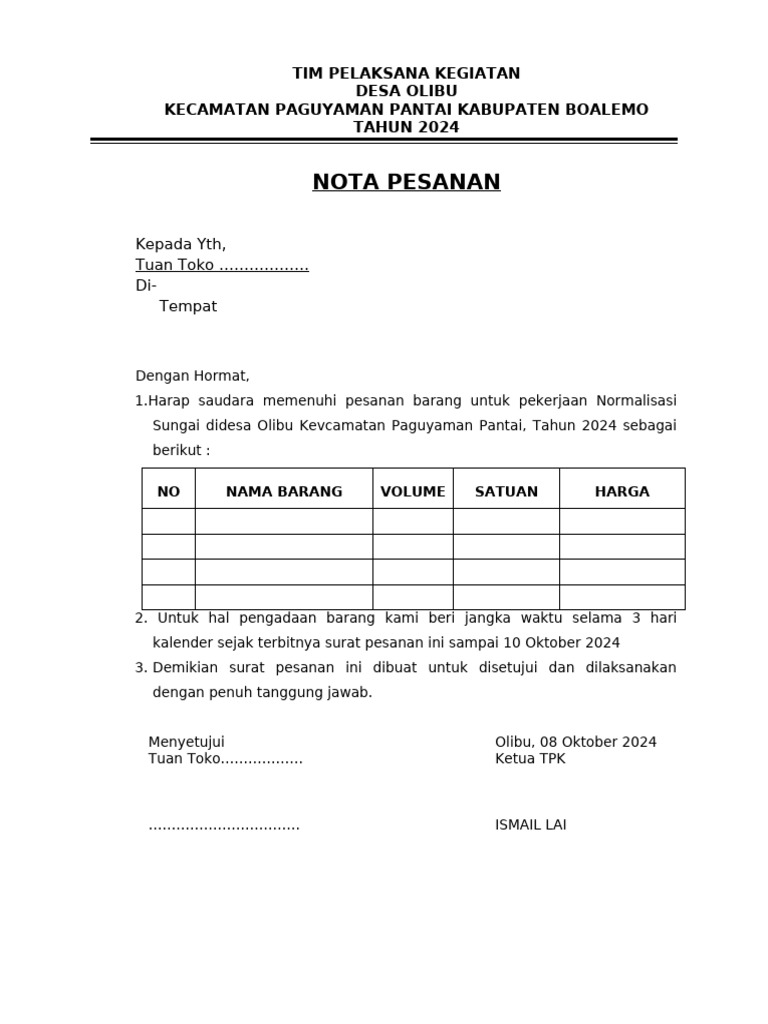 Nota Pesanan 1 | PDF