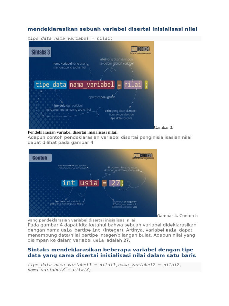 Deklarasi dan Inisialisasi Variabel C++ | PDF