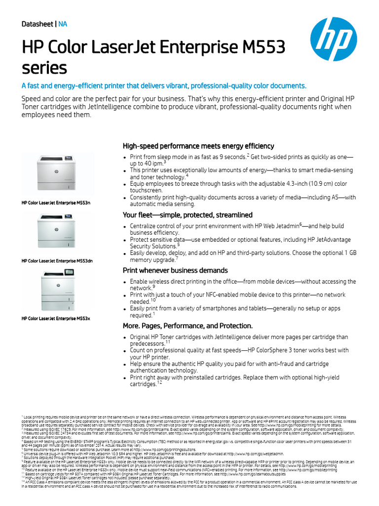 HP CLJ Ent m553 Datasheet | PDF | Microsoft Windows | Printer (Computing)
