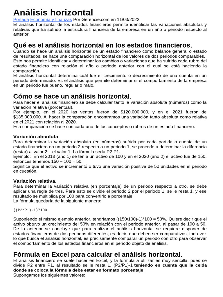 Análisis Horizontal | PDF | Business | Porcentaje
